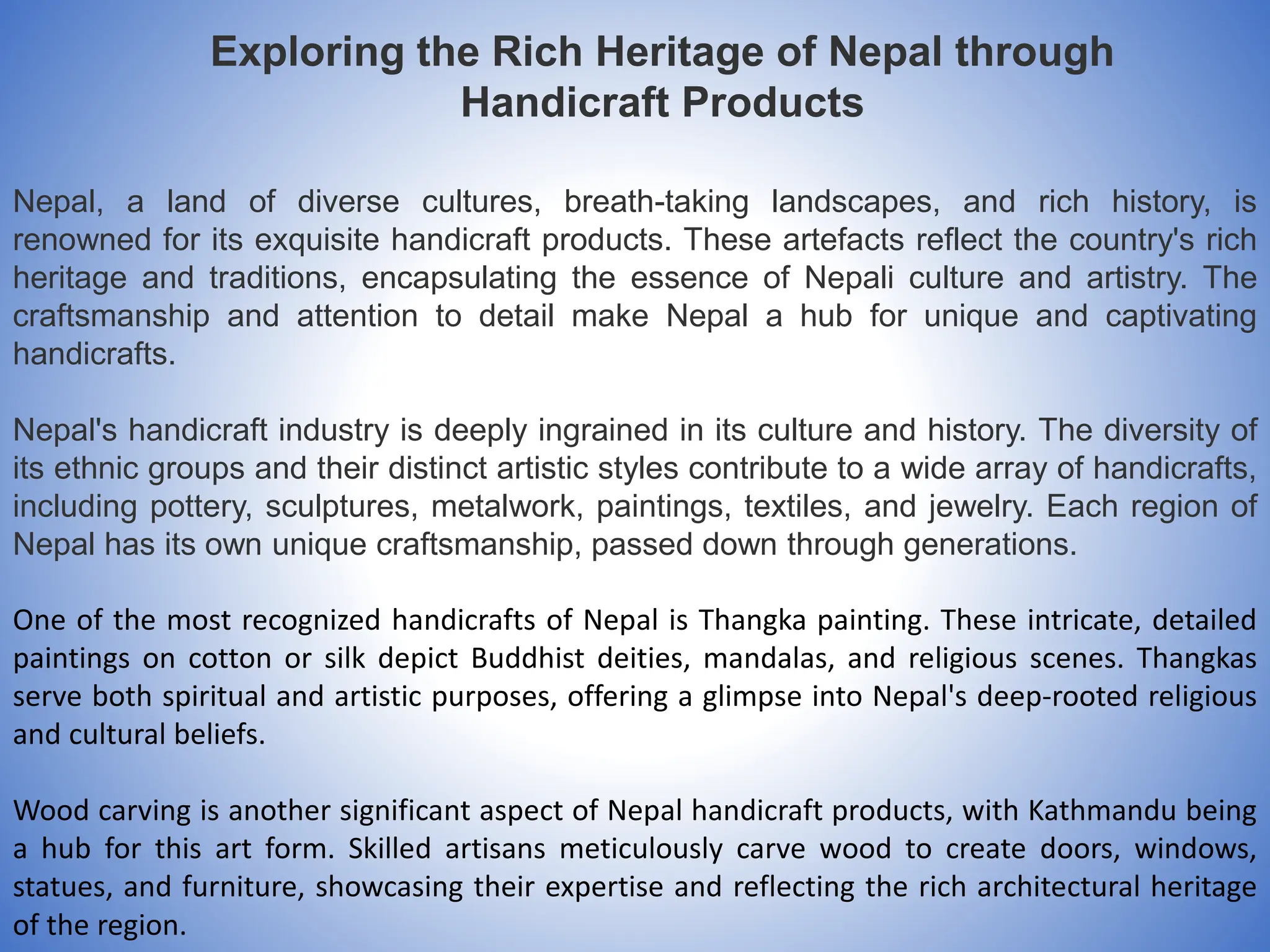 Exploring the Rich Heritage of Nepal through Handicraft Products | PPTX