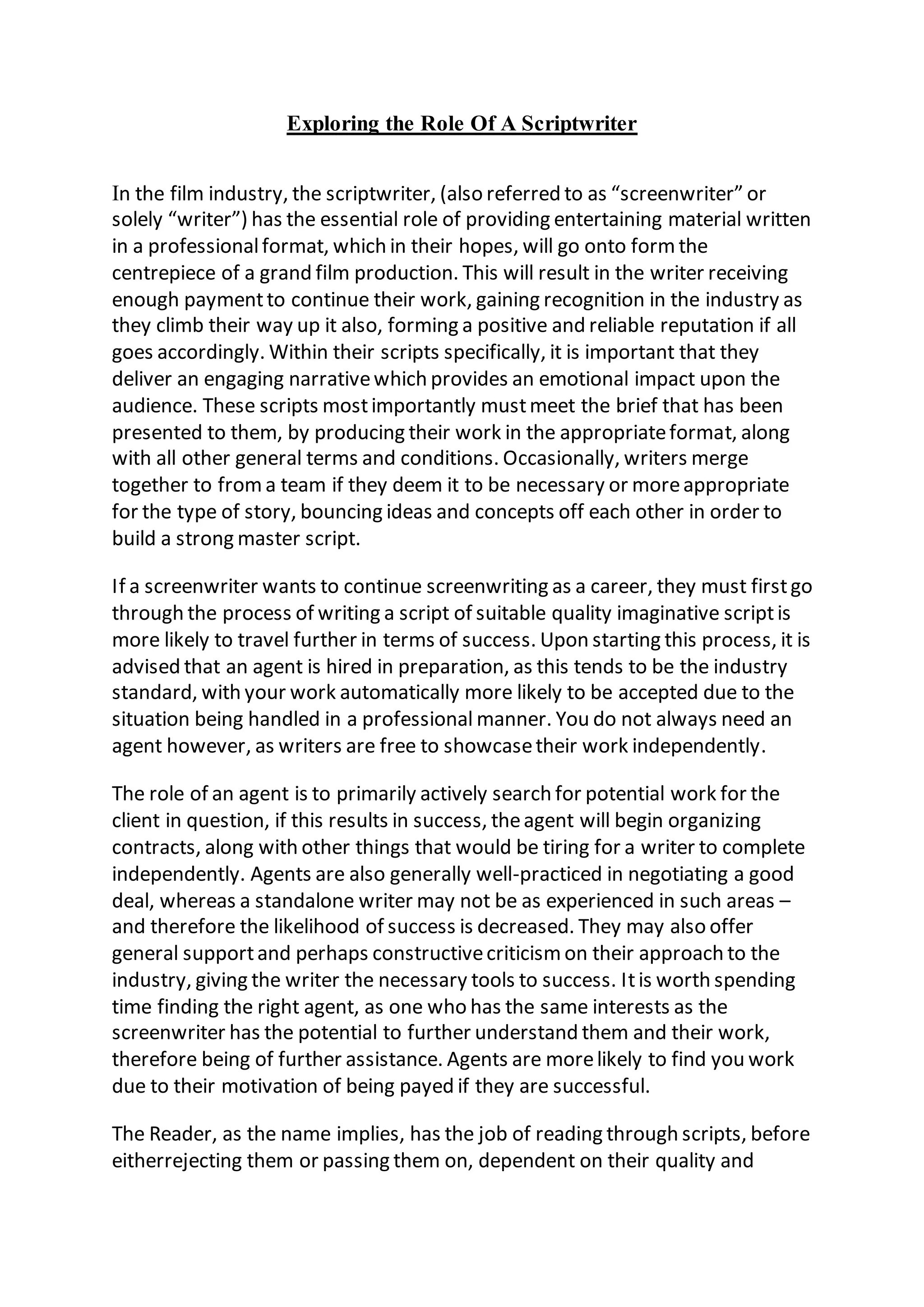 Exploring the role of a scriptwriter | DOCX