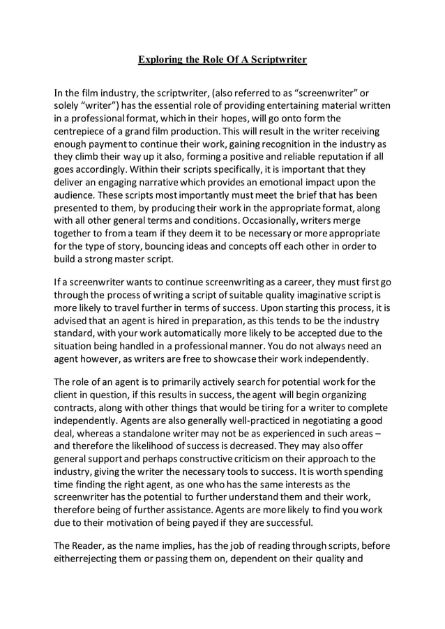Exploring the role of a scriptwriter | DOCX