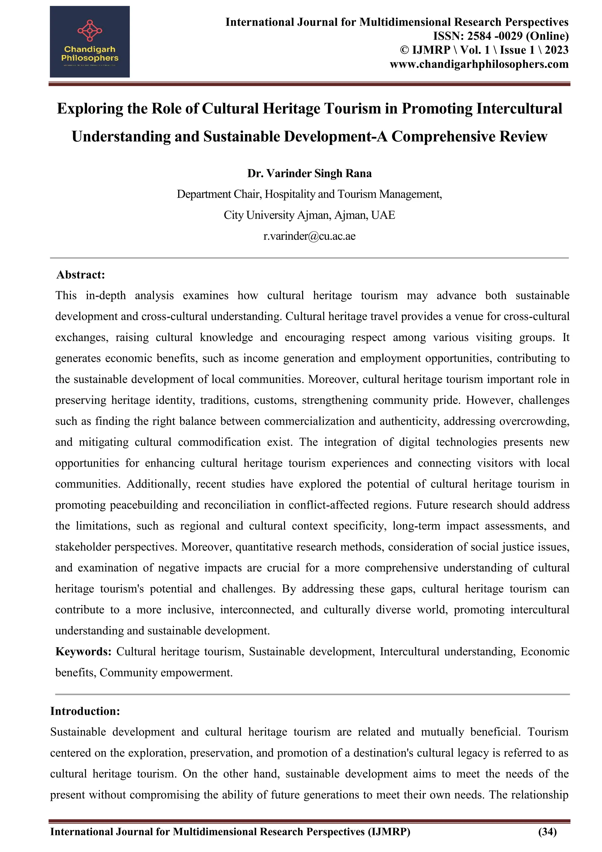 Exploring the Role of Cultural Heritage Tourism in Promoting ...