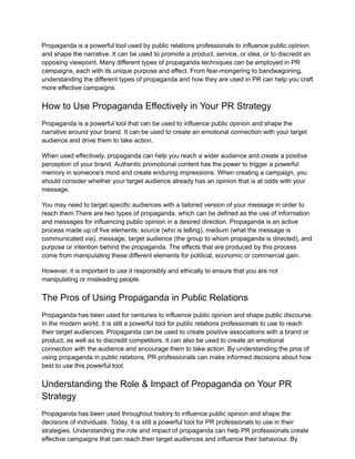 Exploring the Role of Propaganda in Public Relations and How it Can be ...