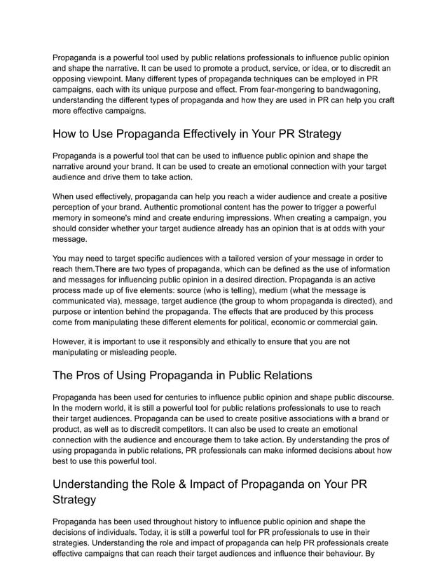 Exploring the Role of Propaganda in Public Relations and How it Can be ...