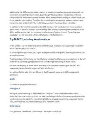 Examining the SAT Word List: 20 of the Most Frequently Used Words | PDF