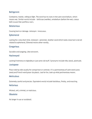 Examining the SAT Word List: 20 of the Most Frequently Used Words | PDF