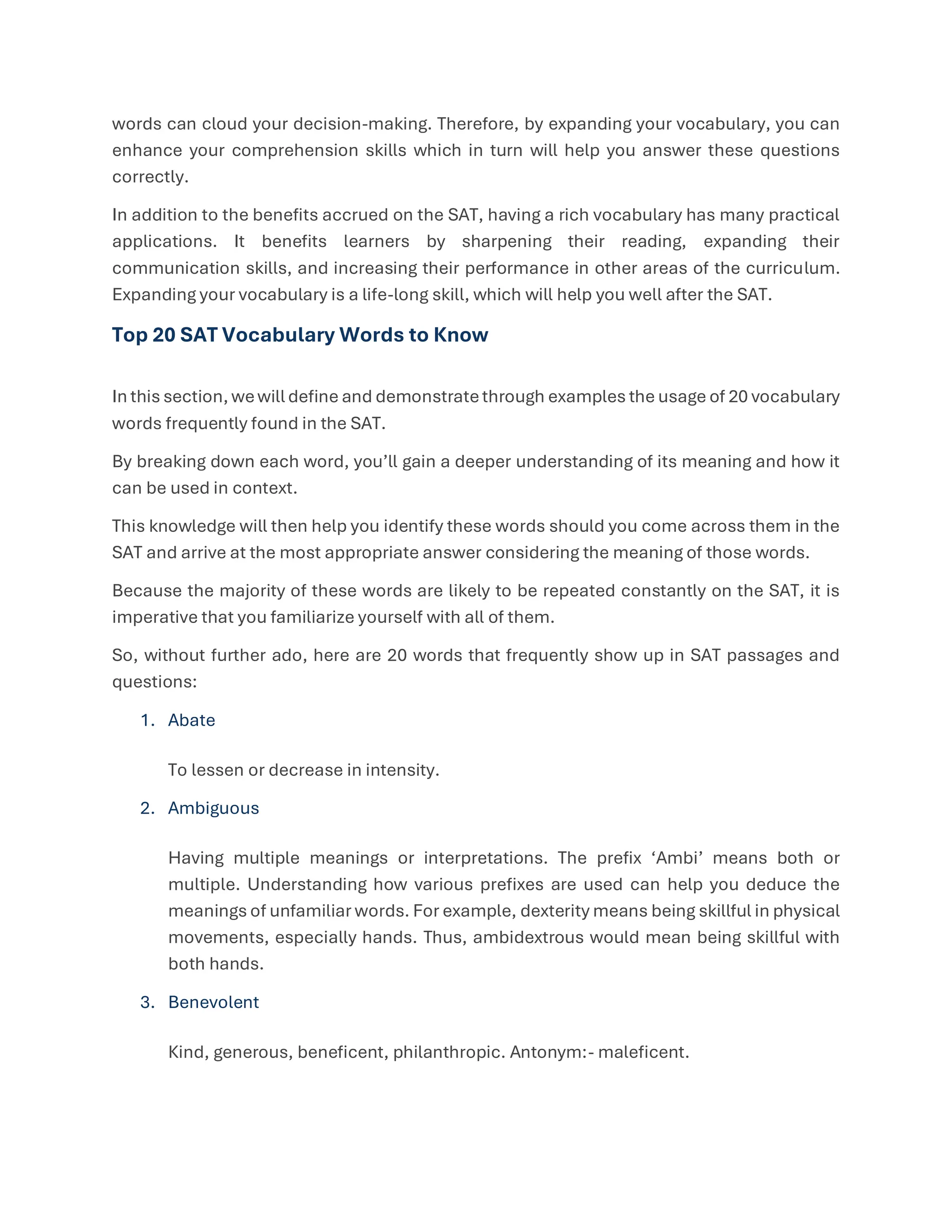 Exploring The Sat Vocabulary List 20 Of The Most Common Word Pdf