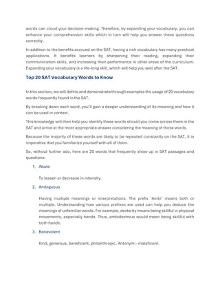 Exploring the SAT Vocabulary List: 20 of the Most Common Word | PDF