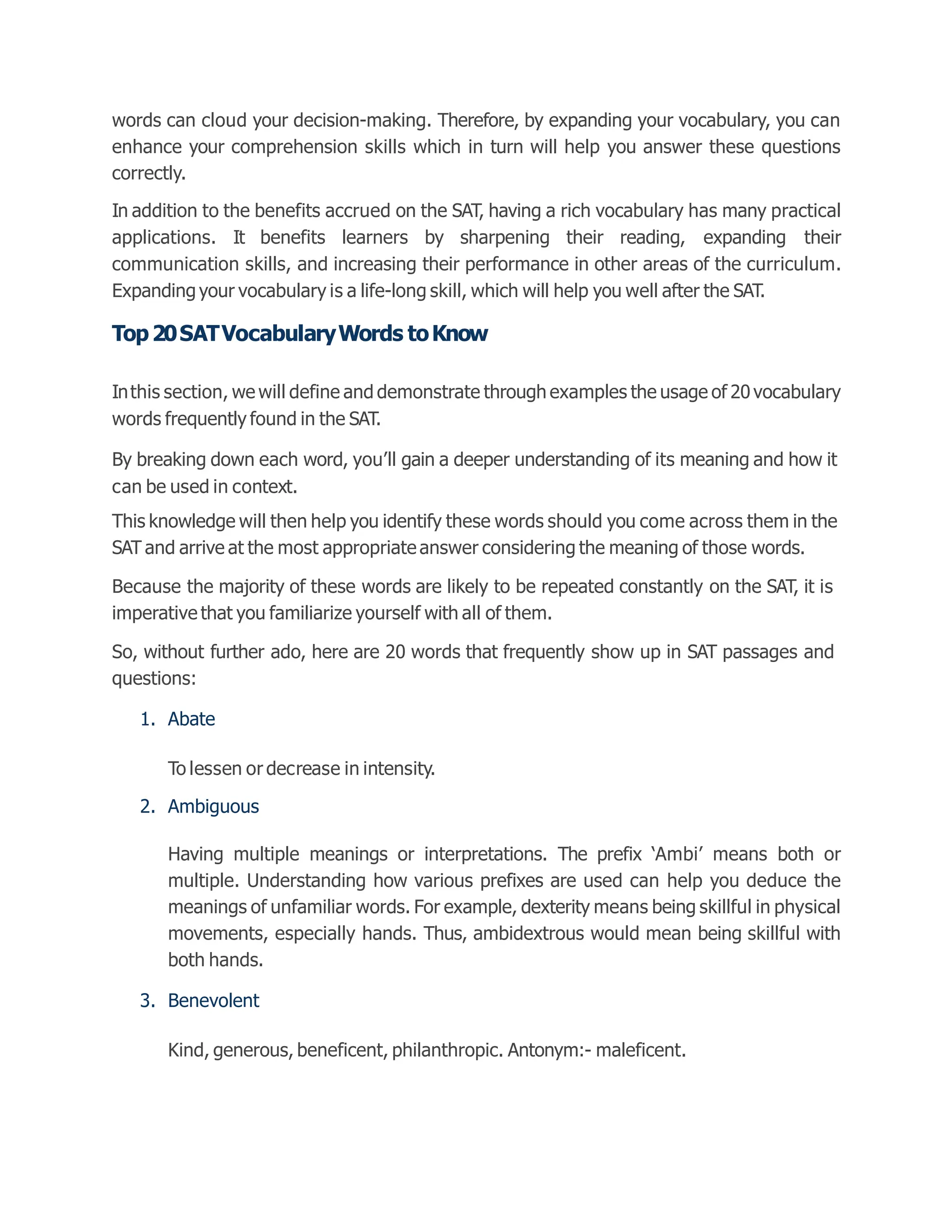 Exploring the SAT Vocabulary List: 20 of the Most Common Word | PDF