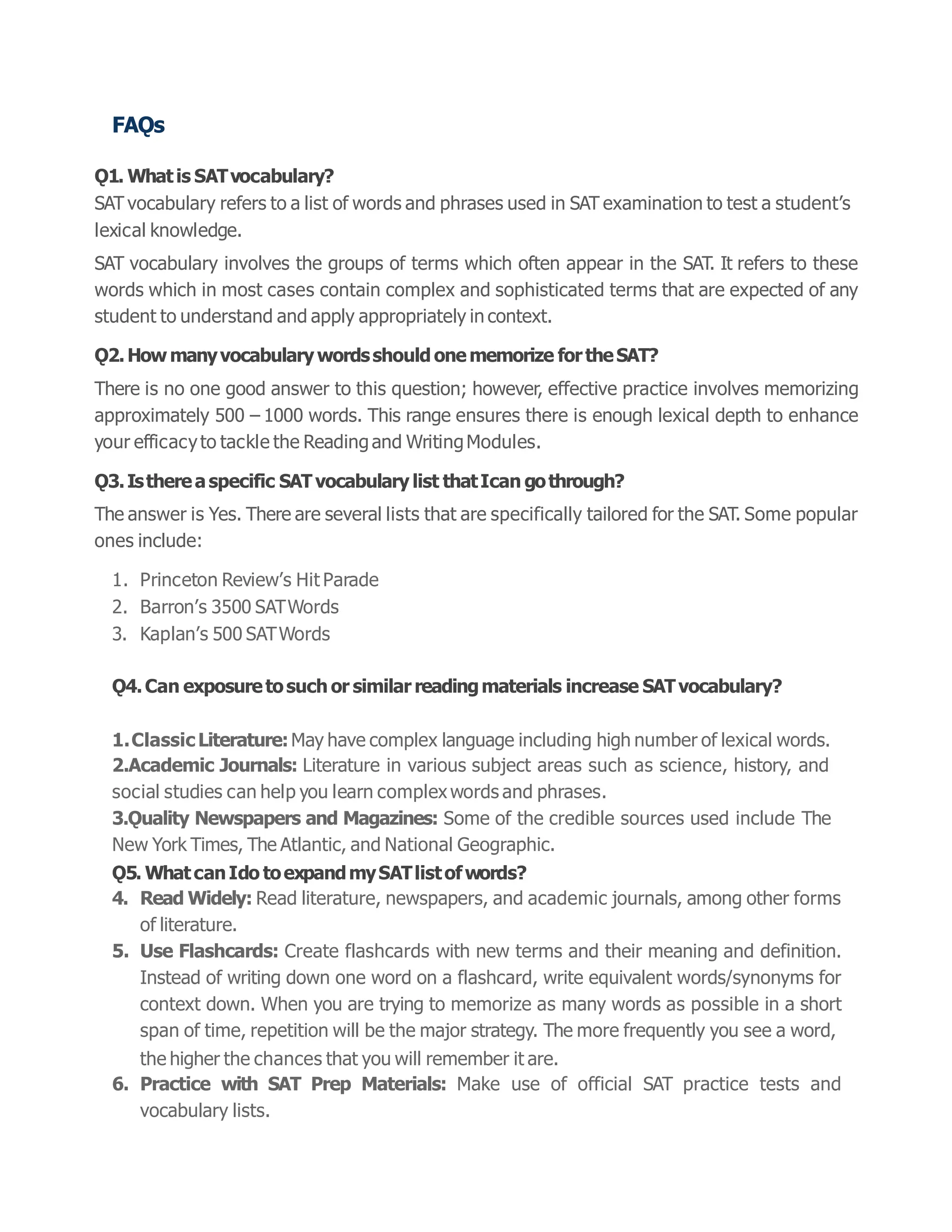 Exploring the SAT Vocabulary List: 20 of the Most Common Word | PDF