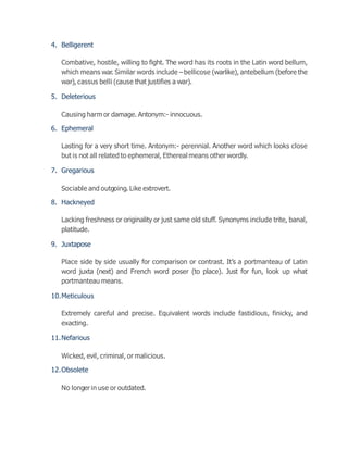 Exploring the SAT Vocabulary List: 20 of the Most Common Word | PDF