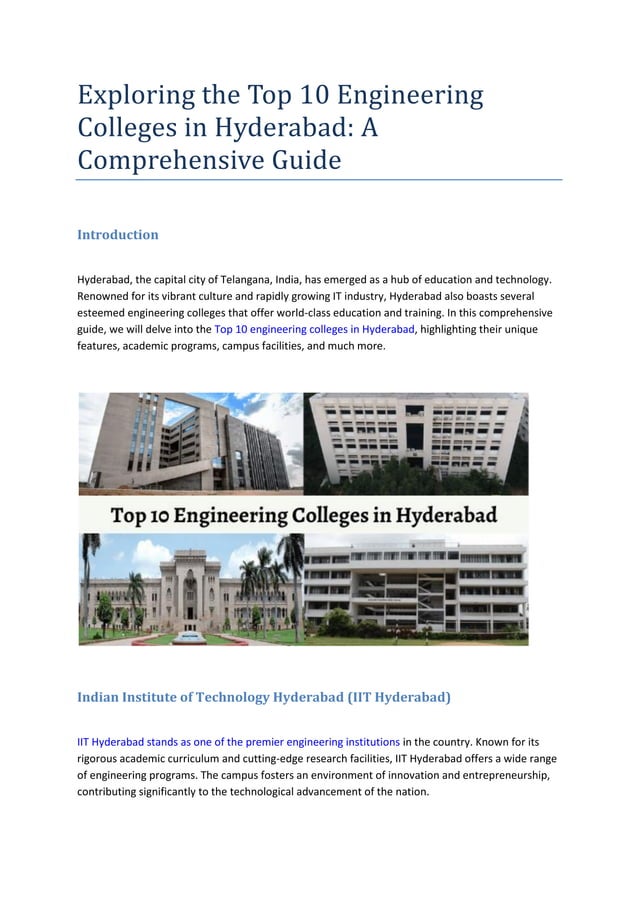Discover Top 10 Engineering Colleges In Hyderabad | PDF