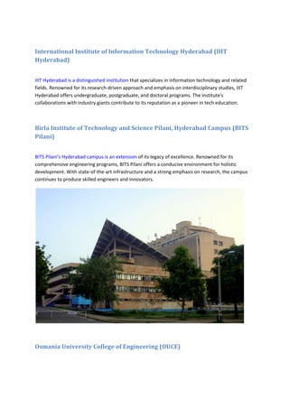 Discover Top 10 Engineering Colleges In Hyderabad | PDF