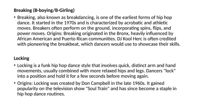 Exploring the Types of Hip Hop Dance Styles | PPTX | Hip Hop Music | Music