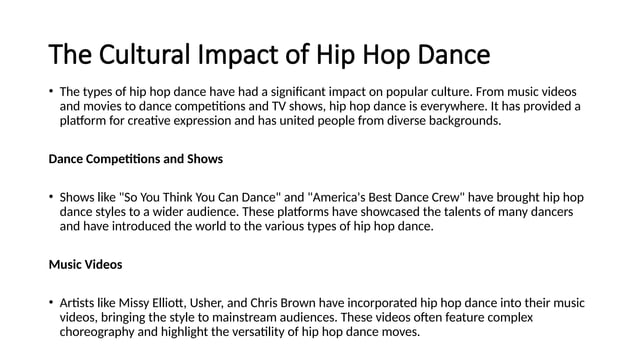 Exploring the Types of Hip Hop Dance Styles | PPTX | Hip Hop Music | Music