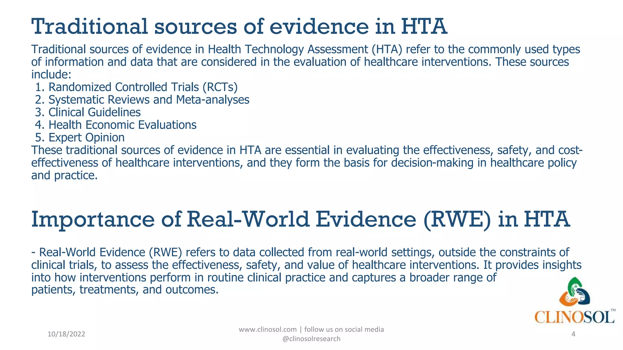 Exploring the Use of Real-World Evidence in Health Technology Assessment (HTA) | PPTX