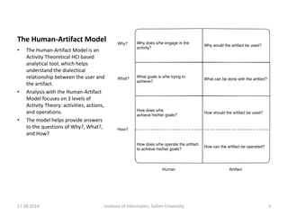 Exploring the use of the human artifact model for studying ubiquitous ...