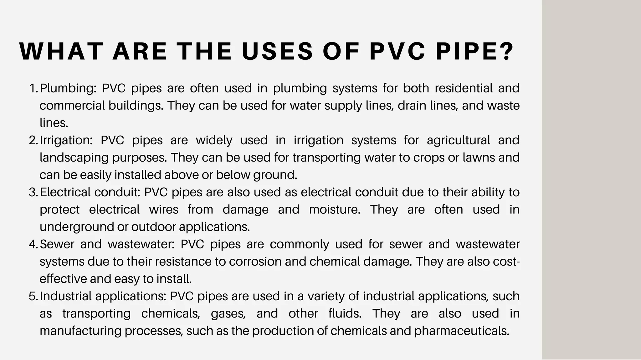 Exploring the Versatility and Advantages of PVC Pipes | PDF | Home & Garden