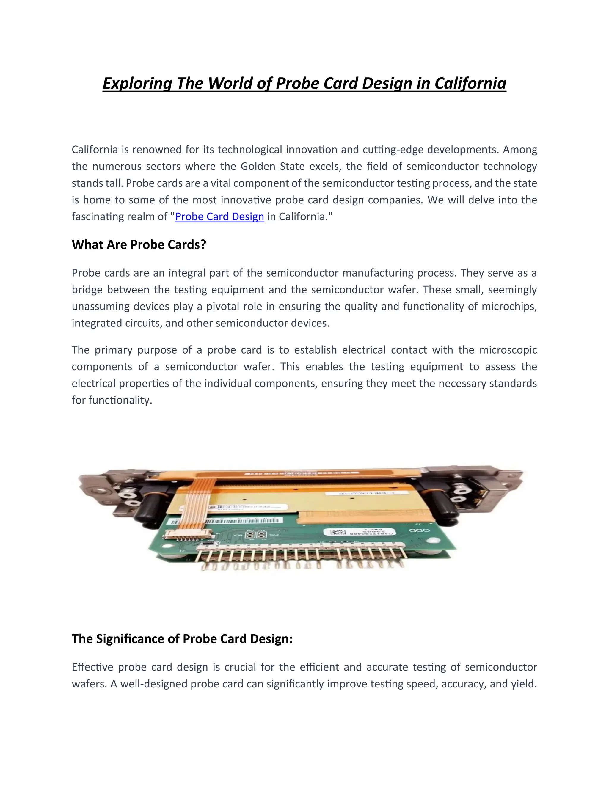 Exploring The World of Probe Card Design in California | PDF ...