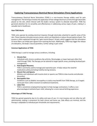 Exploring Transcutaneous Electrical Nerve Stimulation (TENS) Applications | PDF