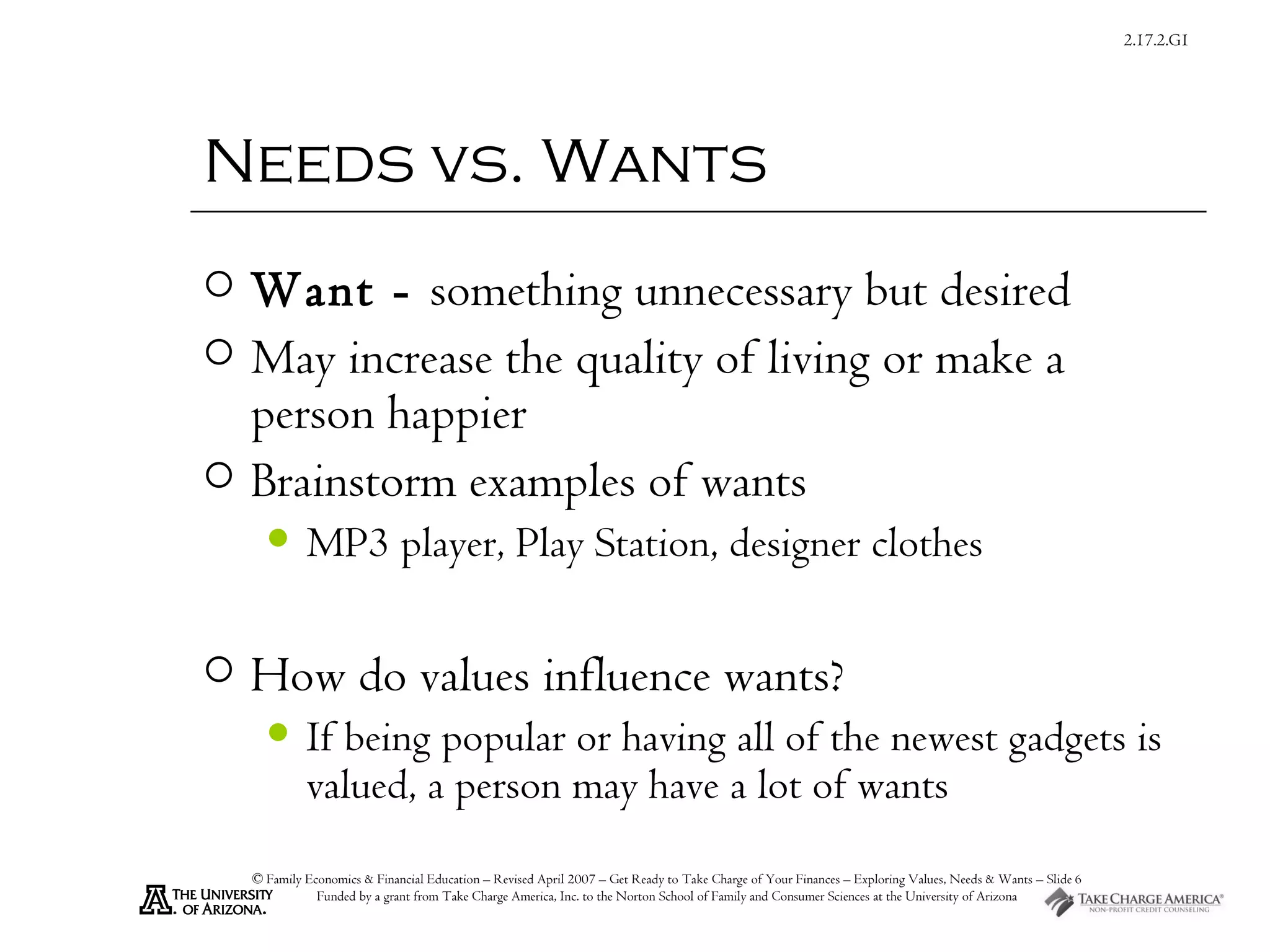 Exploring Needs and Wants | PPT