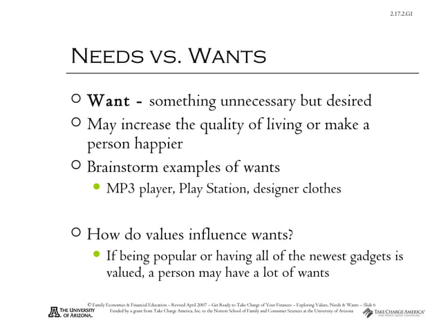 Exploring Needs and Wants | PPT
