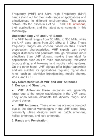 Exploring VHF and UHF Antennas: Essentials, Applications, and Advancements | PDF
