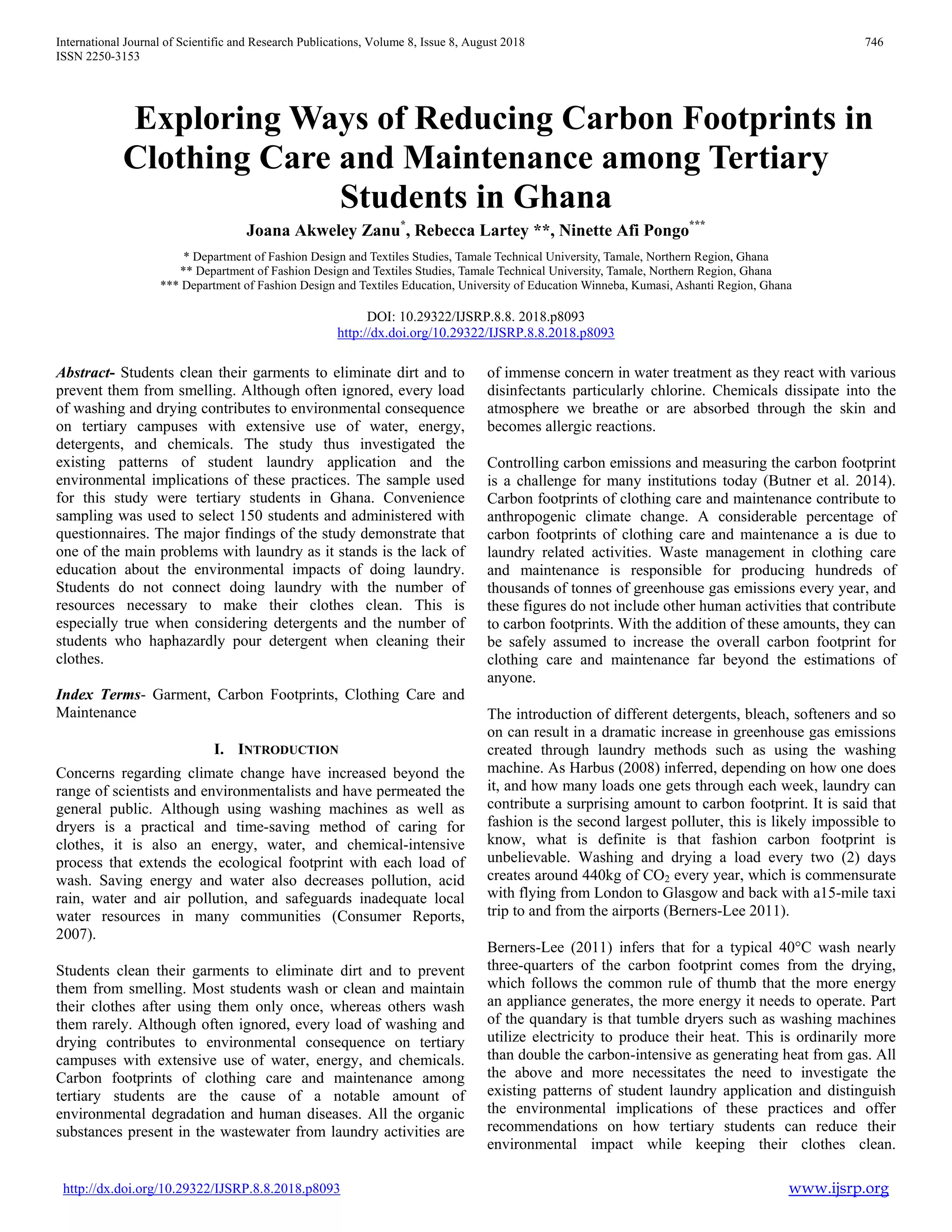 Exploring ways of reducing carbon footprints in clothing care and ...
