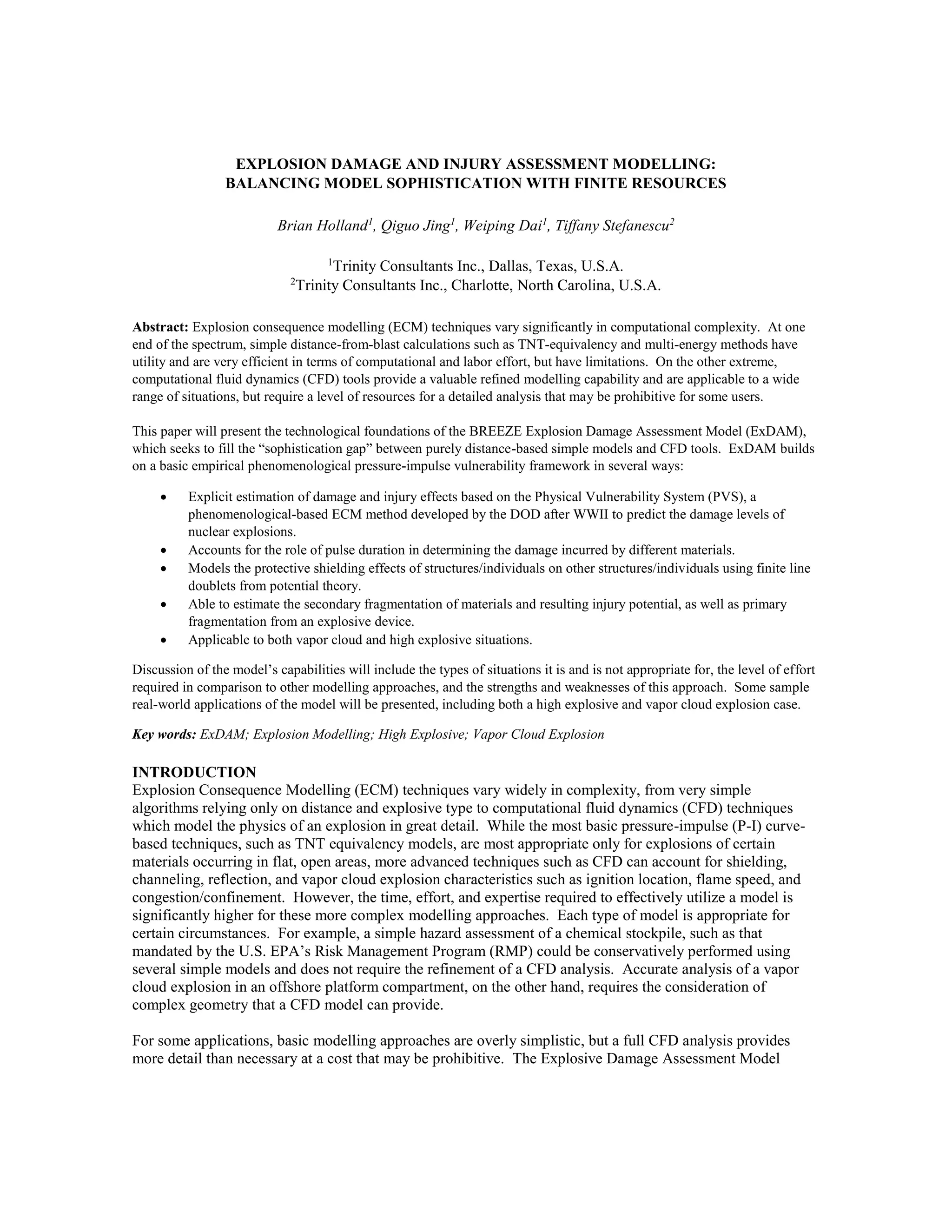 Explosion Damage and Injury Assessment Modeling: Balancing Model Sophistication with Finite ...
