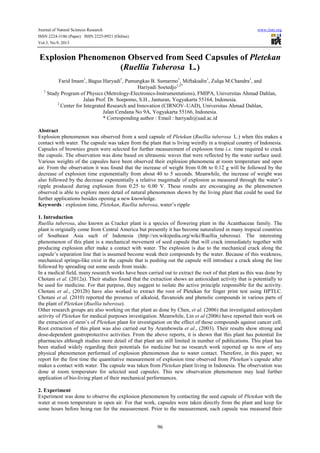 Explosion phenomenon observed from seed capsules of pletekan (ruellia ...