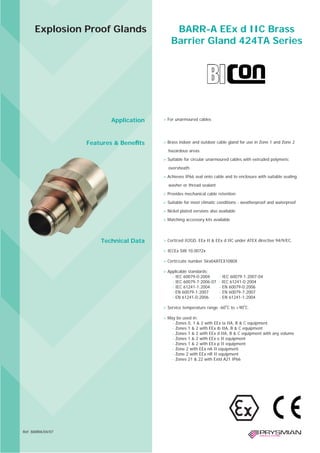 Explosion Proof Cable Glands - Prysmian Barrier Glands (424TA) for Unarmoured Cable | PDF ...