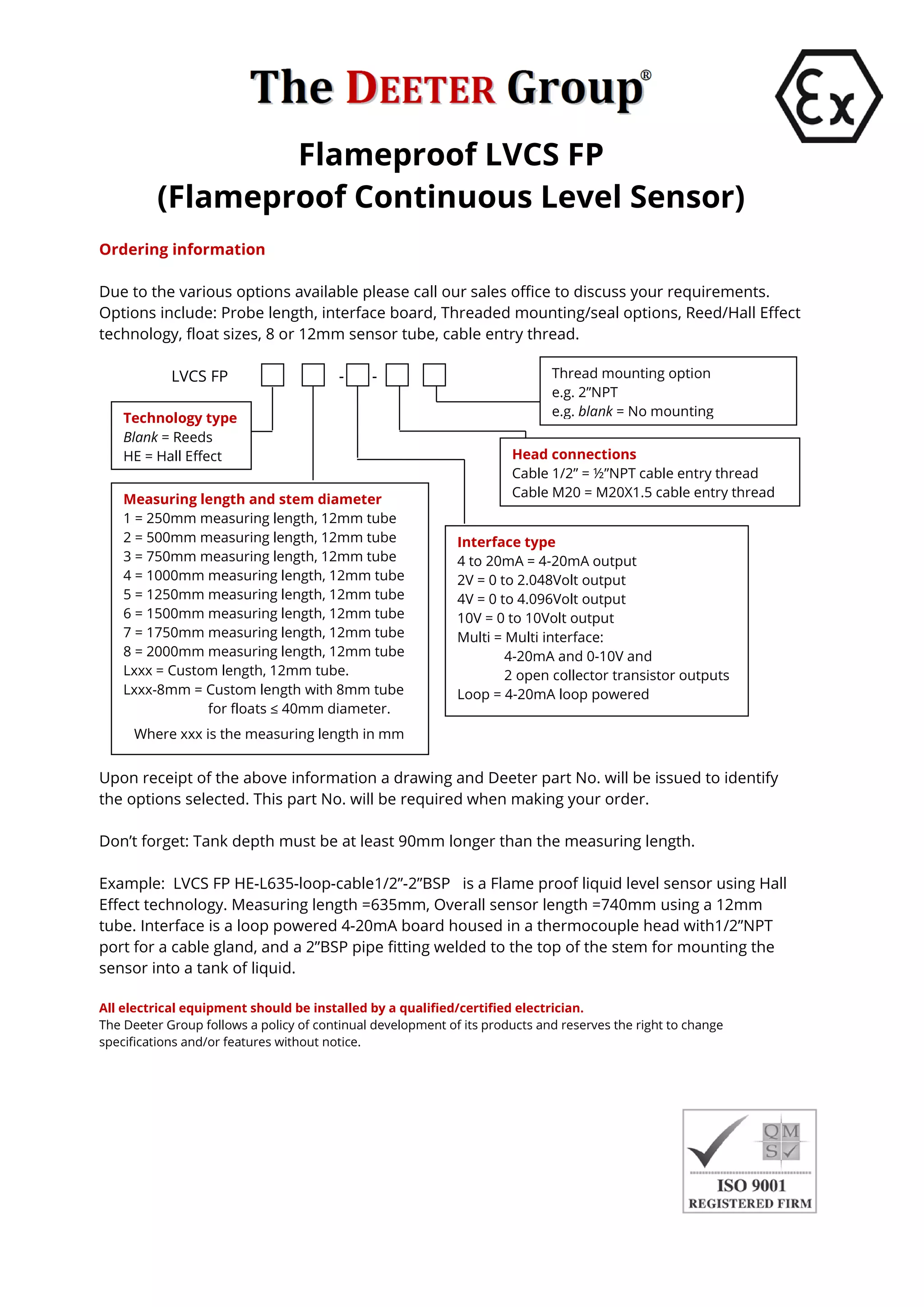Explosion Proof Continuous Vertical Liquid Level Sensor (LVCS-FP) | PDF