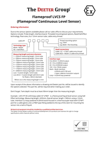 Explosion Proof Continuous Vertical Liquid Level Sensor (LVCS-FP) | PDF