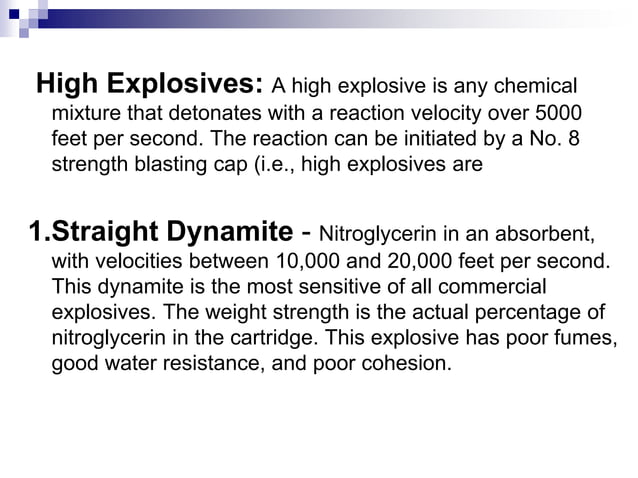 Mining explosives CLASSIFICATION OF EXPLOSIVES