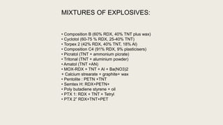 Explanation , characterisation and synthesis of explosives | PPTX