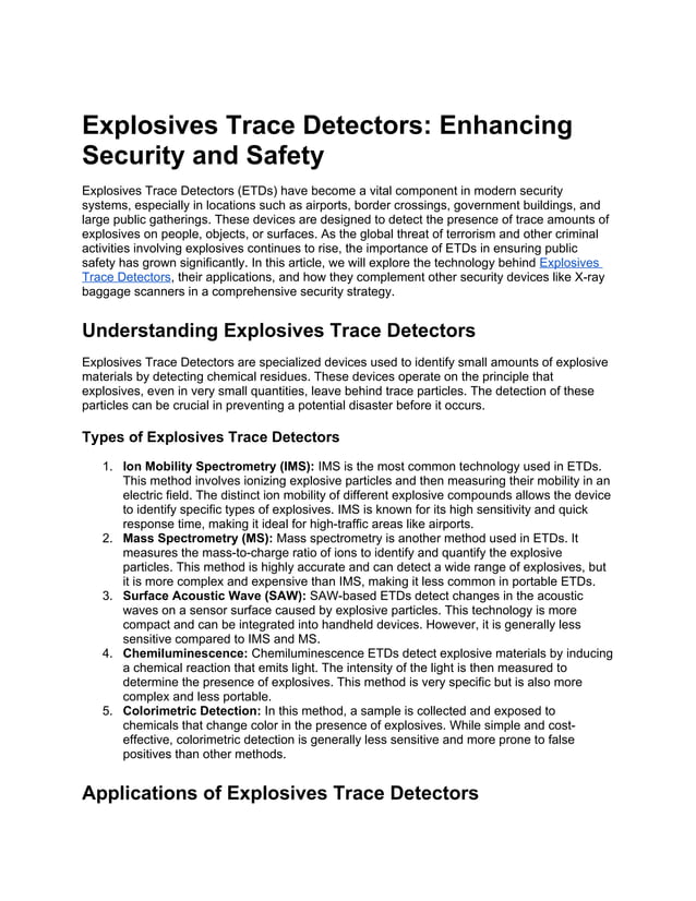 Explosives Trace Detectors Enhancing Security And Safetydocx