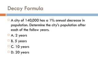 Population Decay Formula