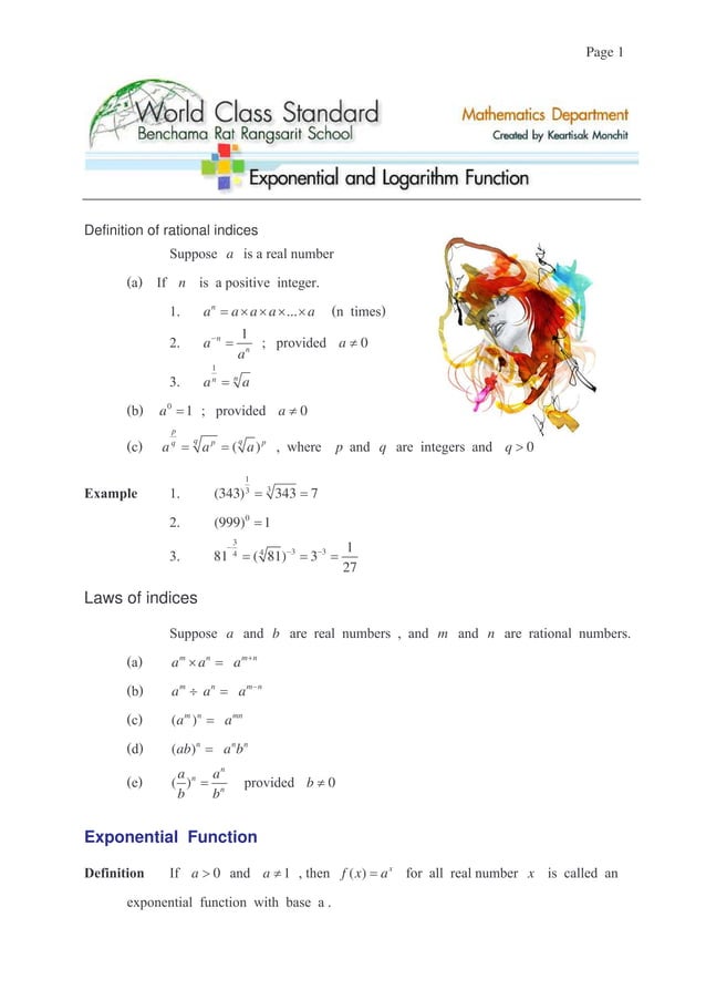 Exponential and logarithm function | PDF