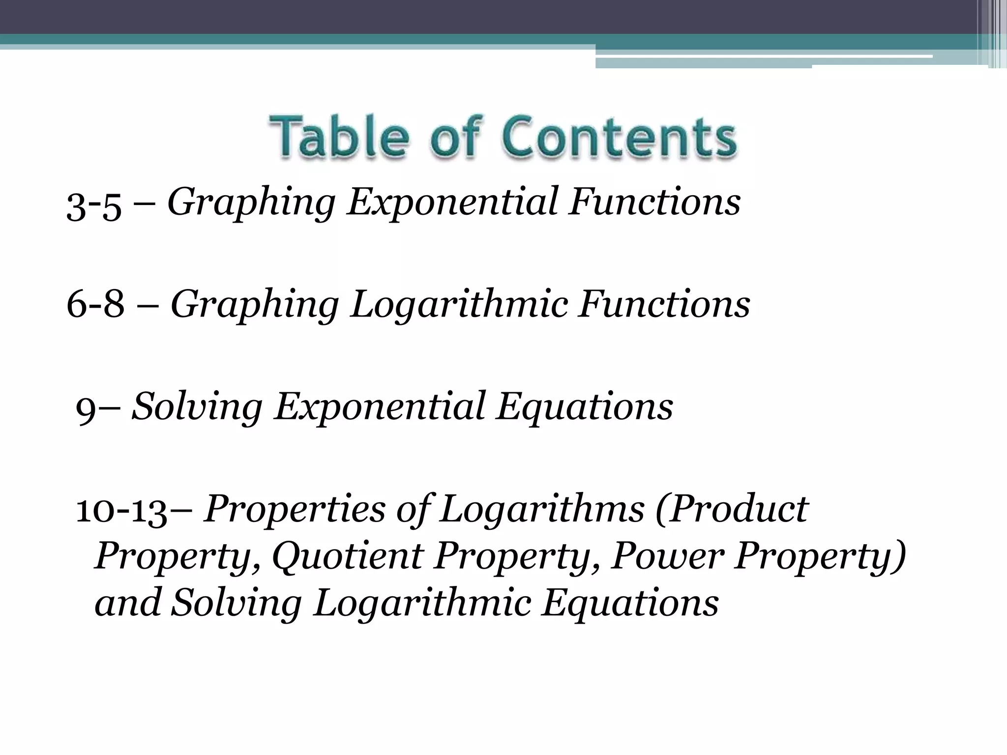 Exponential and logarithmic functions | PPTX | Physics | Science