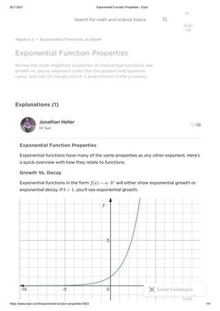 Properties Of Exponential Functions