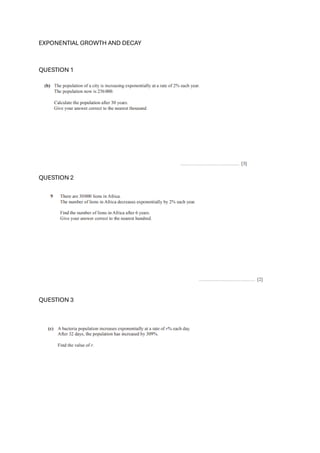 EXPONENTIAL GROWTH AND DECAY CLASS QUESTIONS | PDF