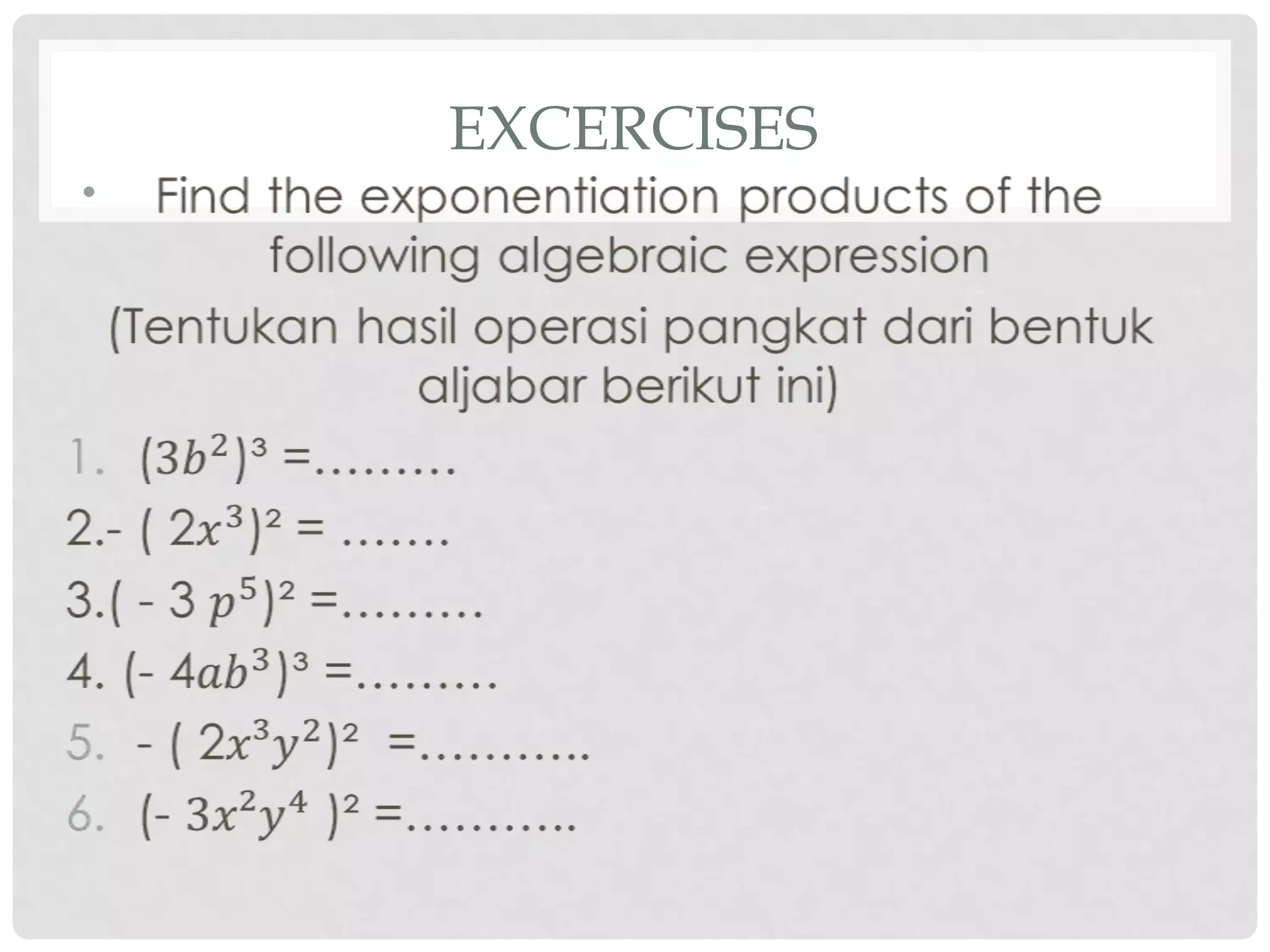 Exponentiation of algebraic expressions | PPT Exponentiation of algebraic expressions | PPT