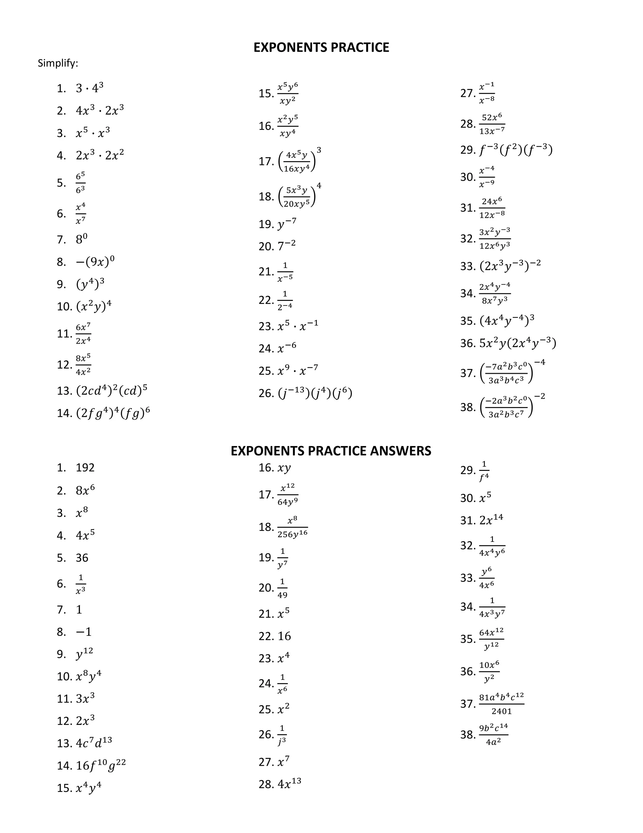 Exponent rules &_practice | PDF