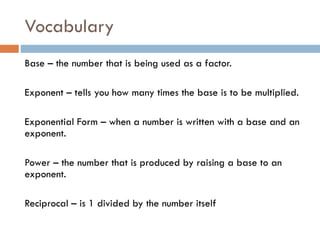 Exponents | PPTX | History | Genres