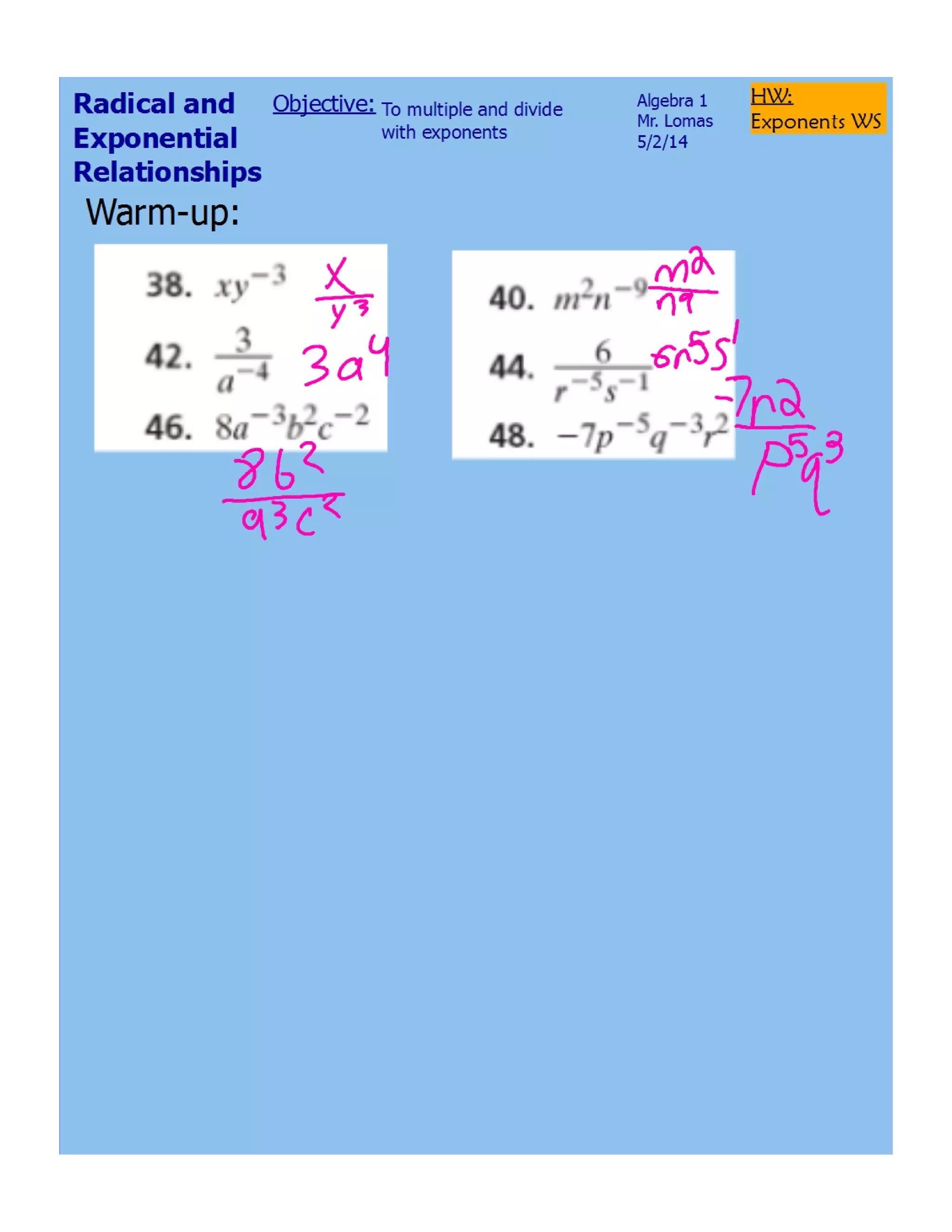 Exponents multiplying dividing power | PDF