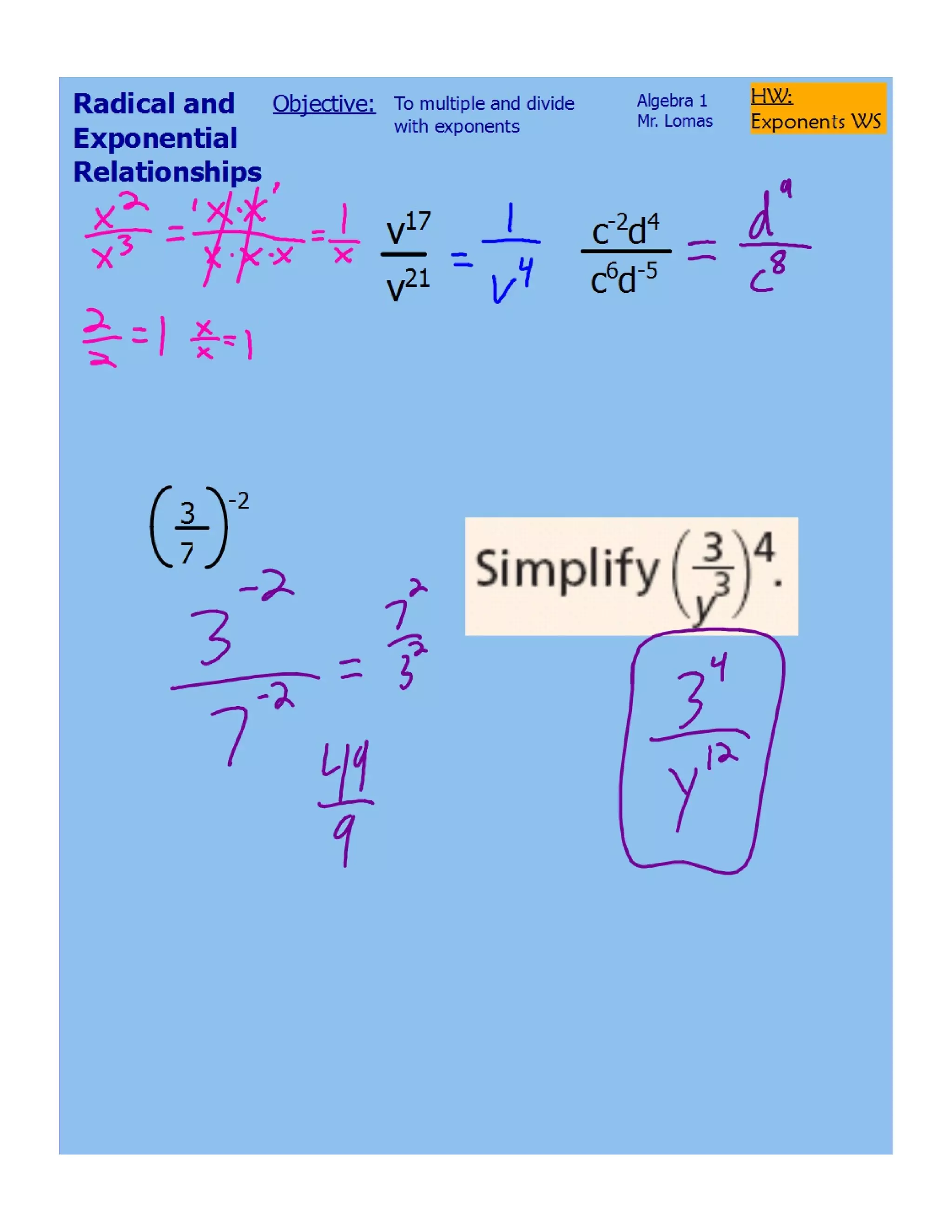 Exponents multiplying dividing power | PDF