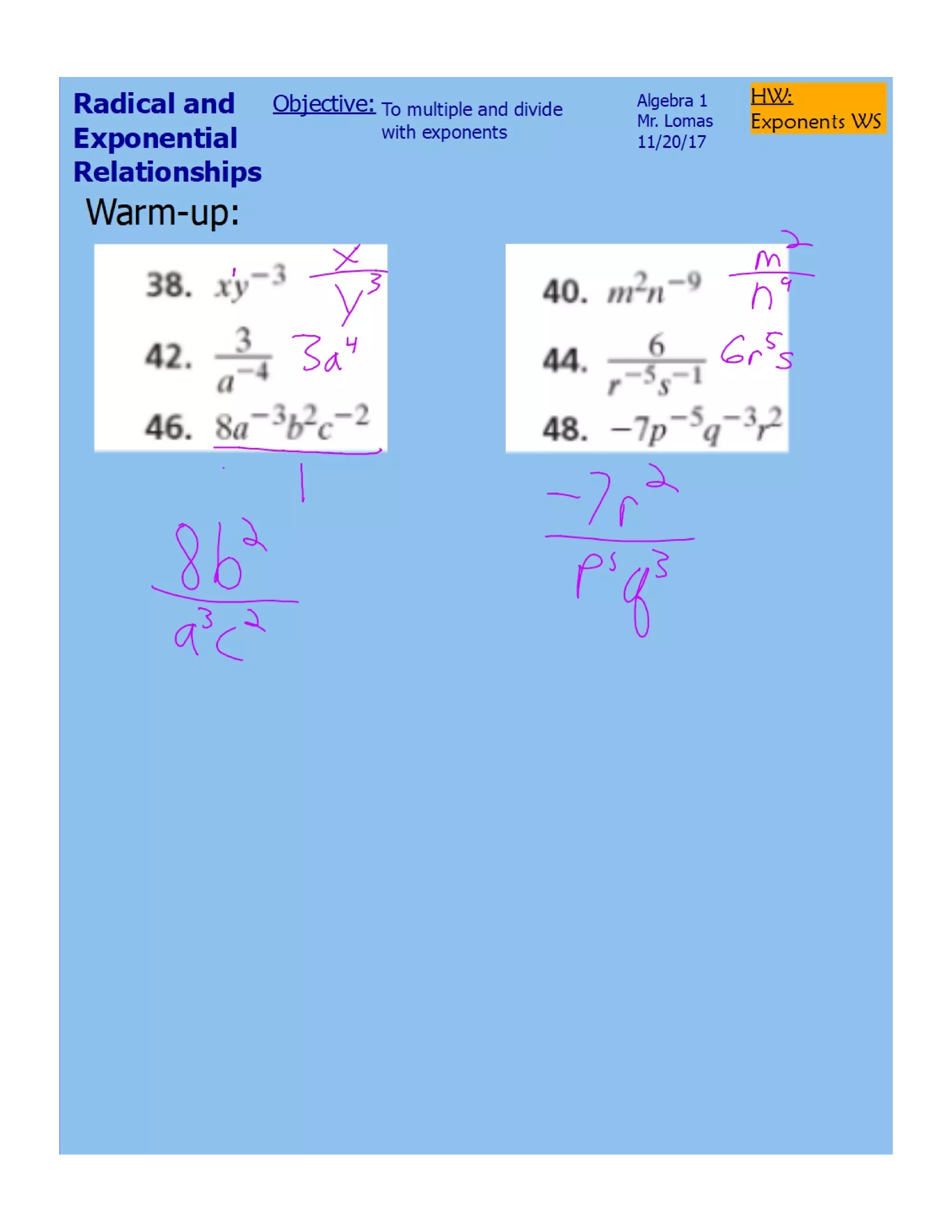 Exponents multiplying dividing power | PDF
