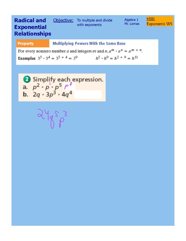 Exponents multiplying dividing power | PDF