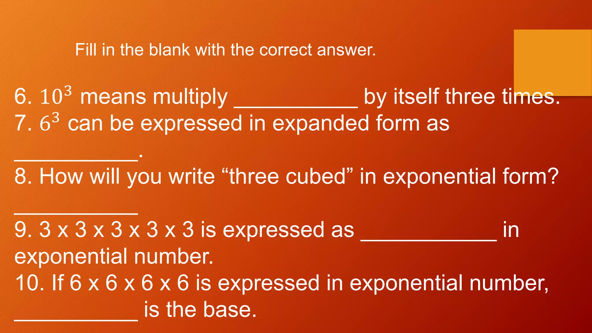 Exponents And Exponential Notation Pptx