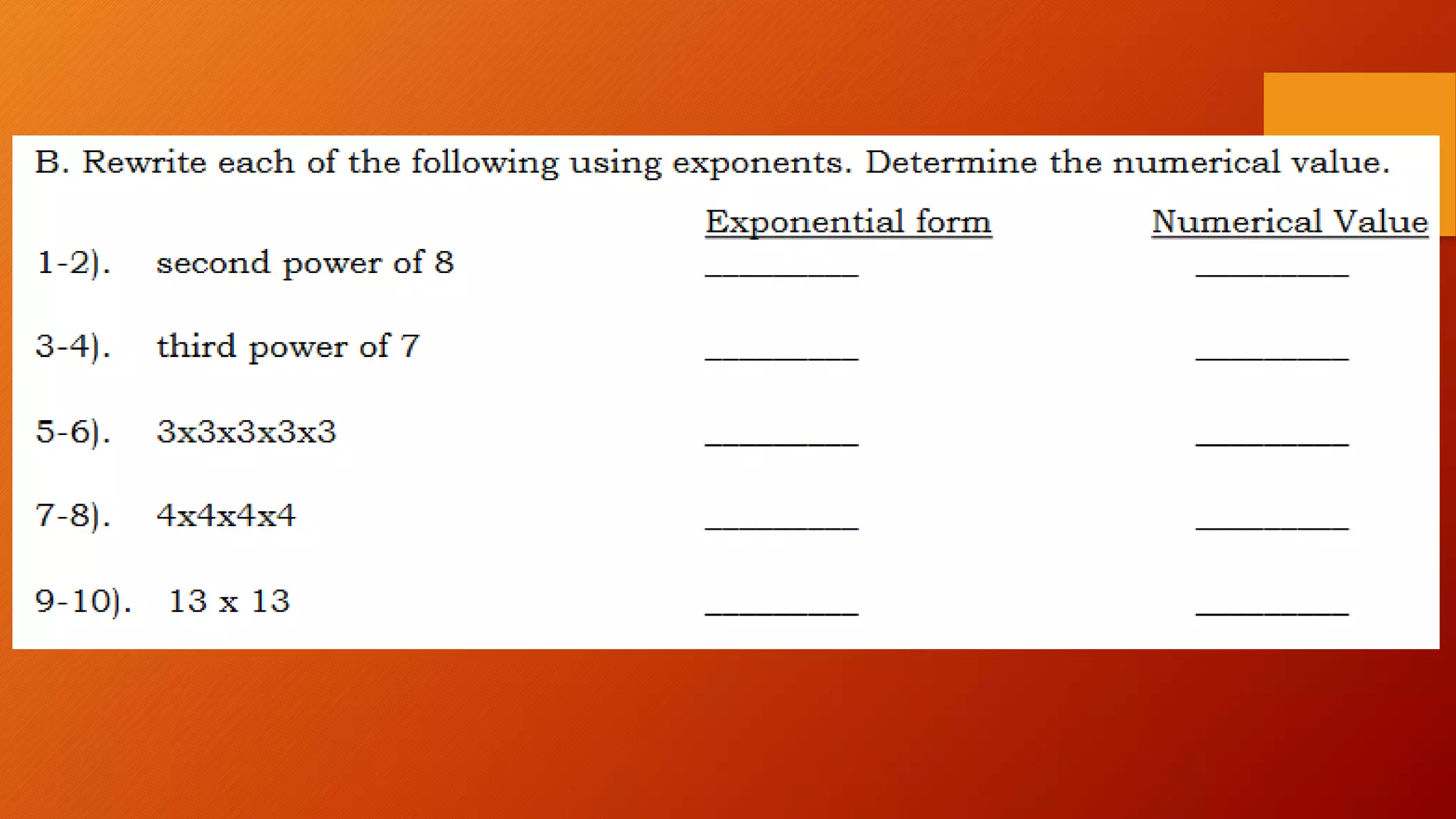 Exponents And Exponential Notation Pptx