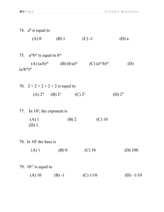 CBSE - Grade 8 - Mathematics - Exponents and Powers - Multiple Choice ...