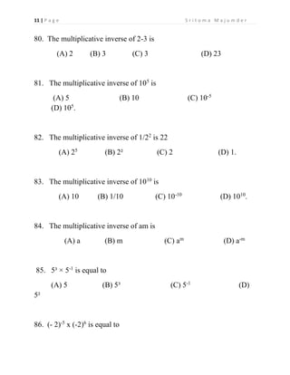 CBSE - Grade 8 - Mathematics - Exponents and Powers - Multiple Choice ...